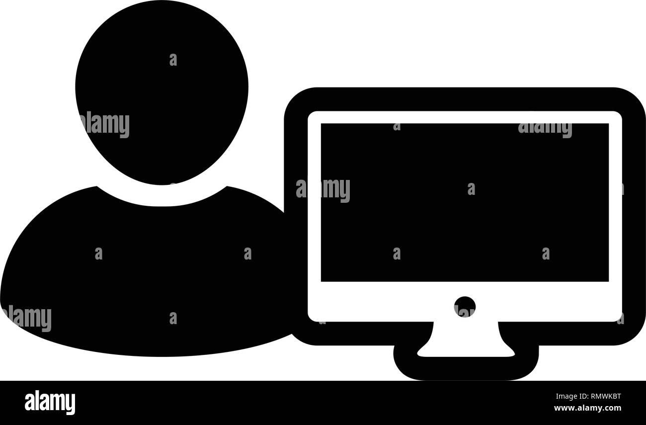 User icon vector male person with computer monitor screen avatar in ...