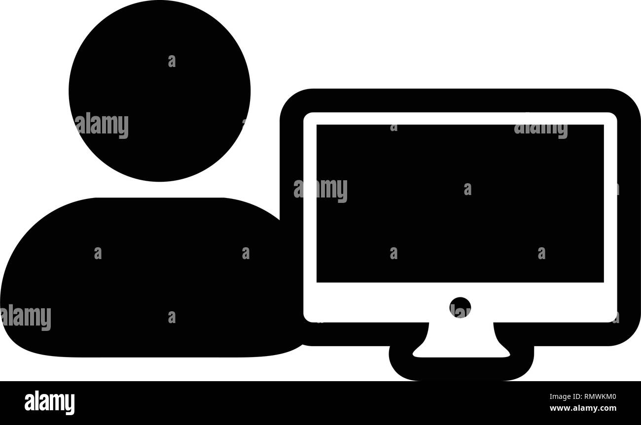 User icon vector male person with computer monitor screen avatar in ...