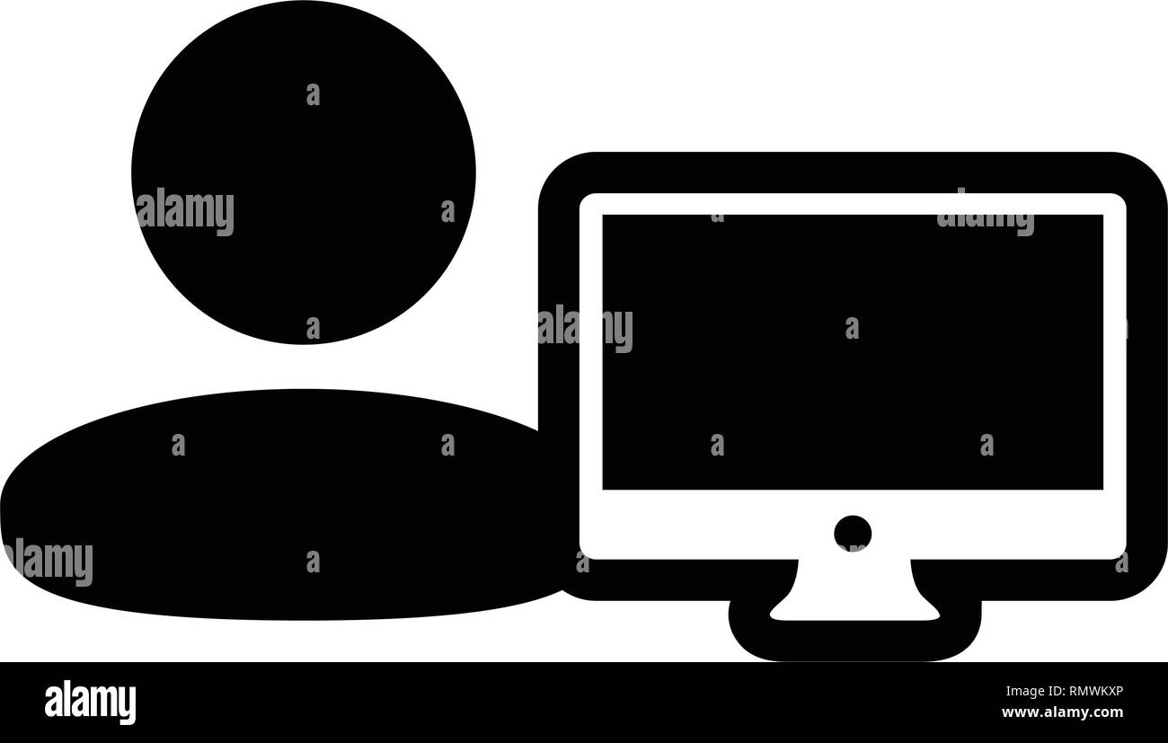 User icon vector male person with computer monitor screen avatar in ...