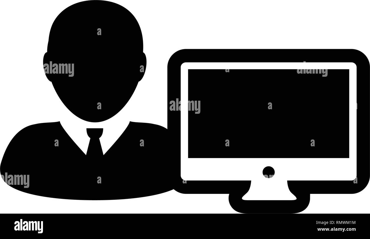 User icon vector male person with computer monitor screen avatar in ...
