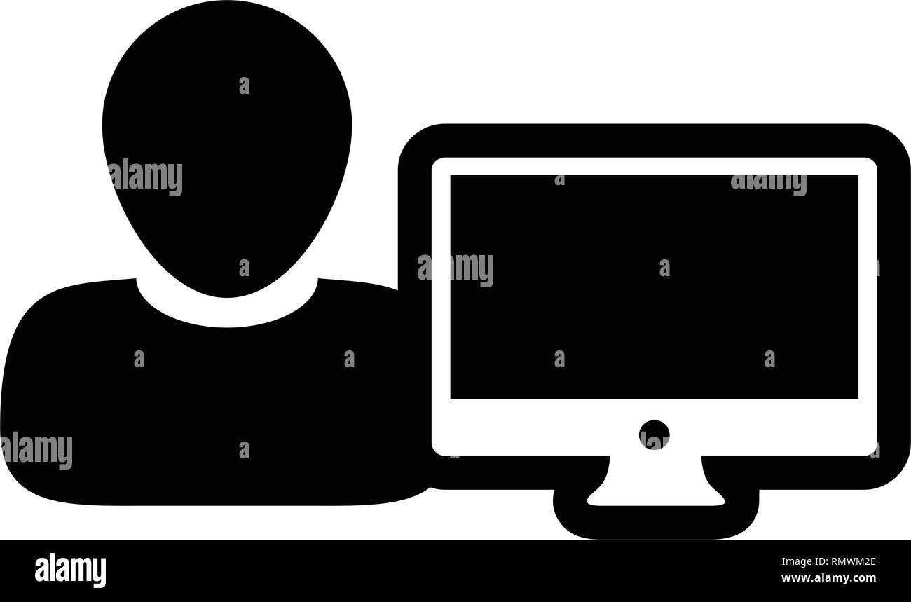 User icon vector male person with computer monitor screen avatar in ...