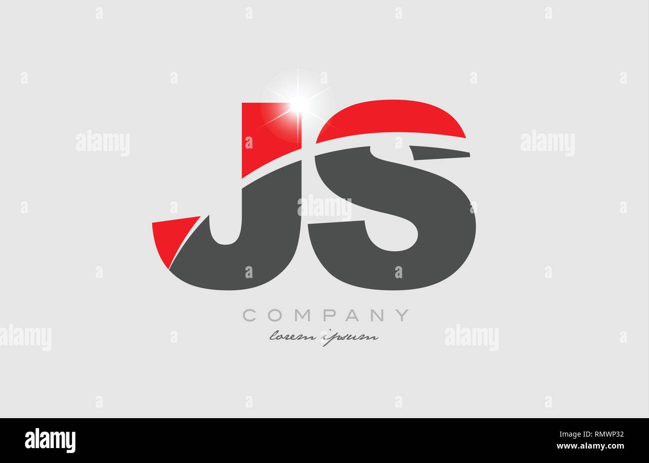 combination letter js j s in grey red color alphabet logo icon design ...