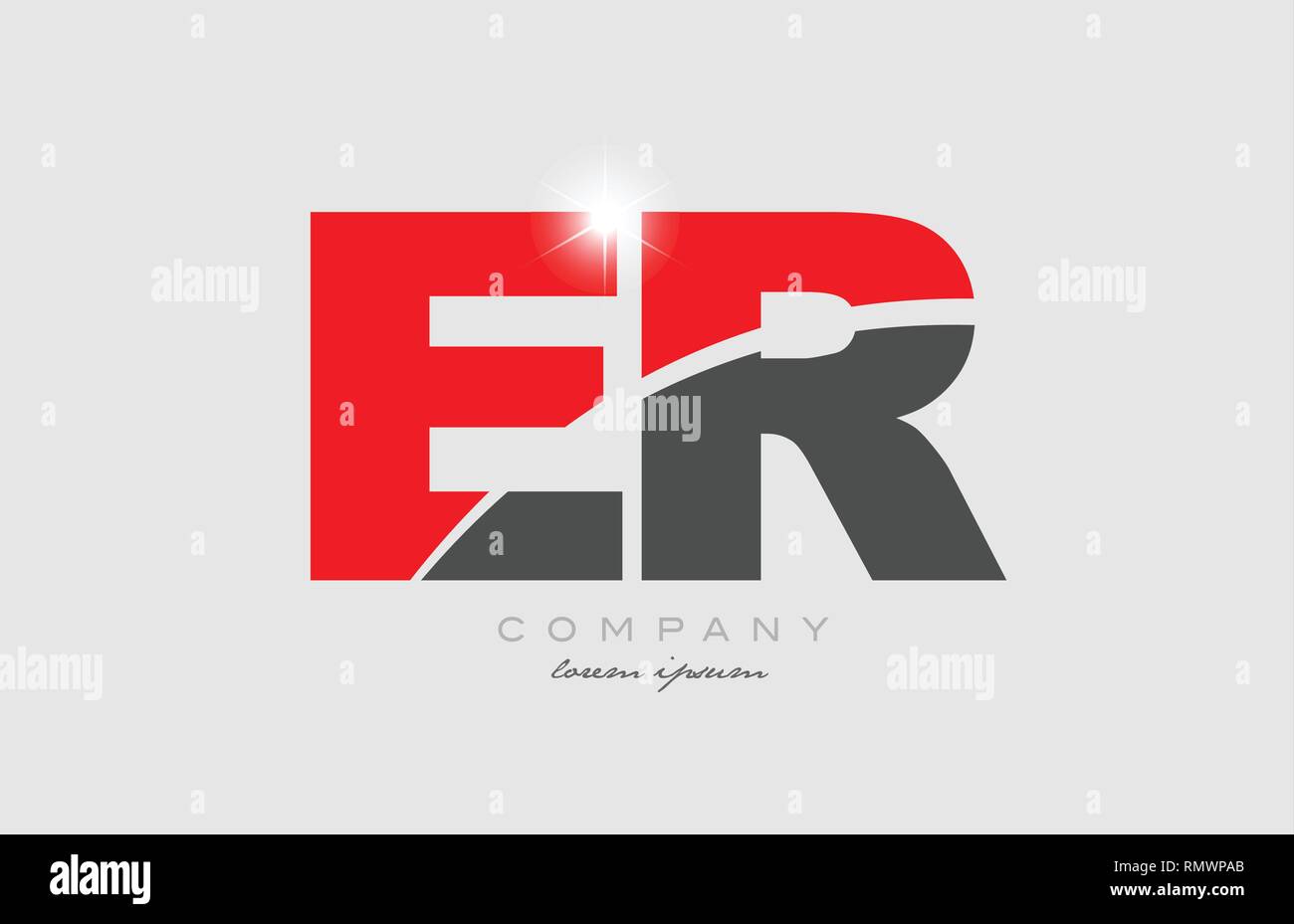 combination letter er e r in grey red color alphabet logo icon design ...