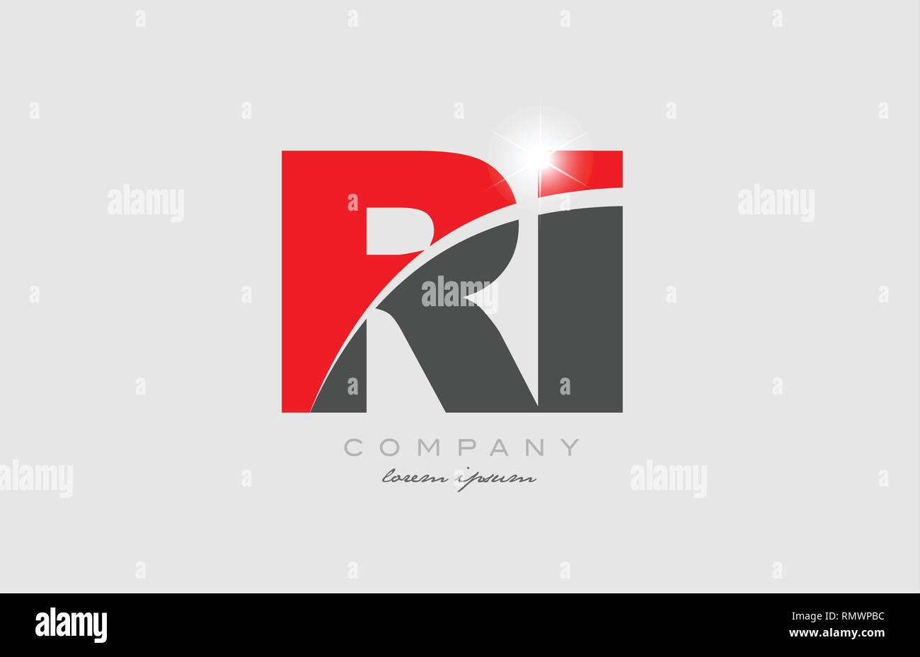 combination letter ri r i in grey red color alphabet logo icon design ...