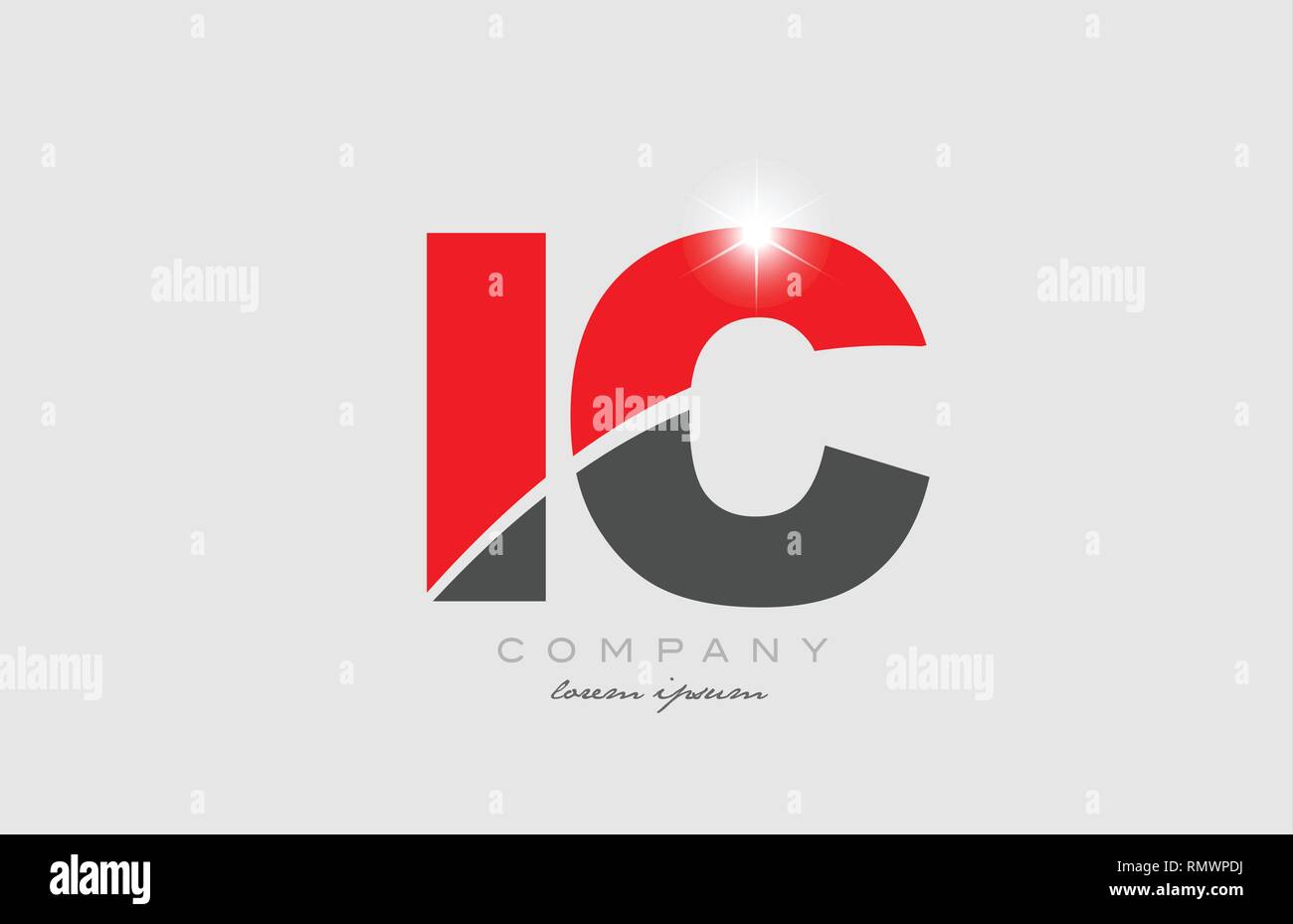 combination letter ic i c in grey red color alphabet logo icon design ...