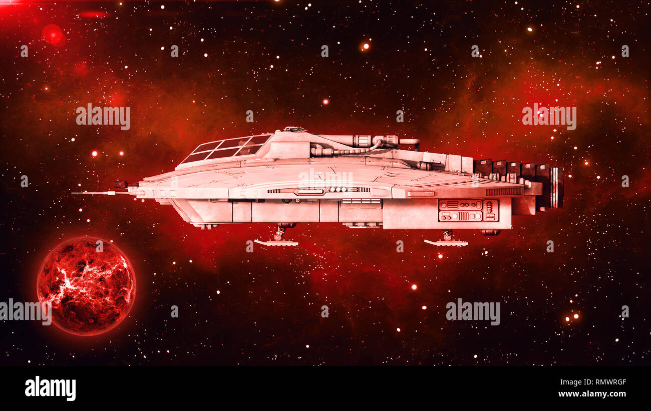 Alien spaceship in deep space, UFO spacecraft flying in the Universe ...