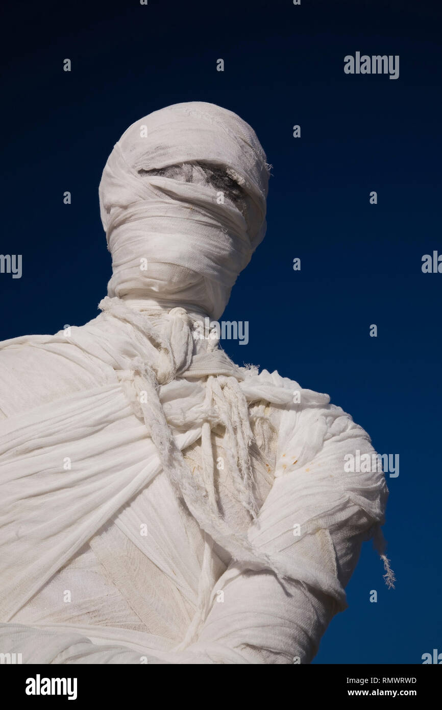 Close-up of a Mummy draped in white cloth bandages Stock Photo - Alamy