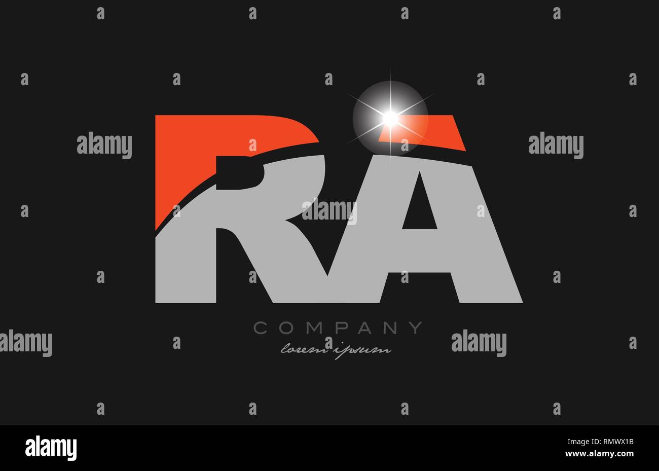 combination letter ra r a in grey orange color alphabet logo icon ...