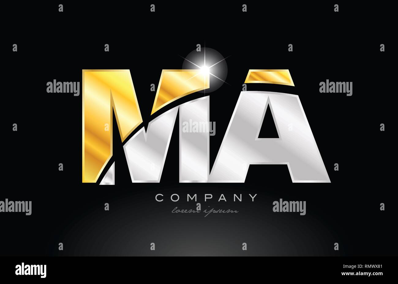combination letter ma m a alphabet logo icon design with gold silver ...