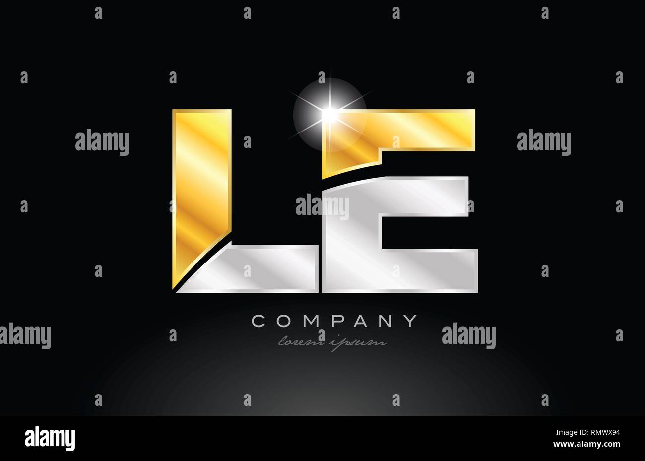 combination letter le l e alphabet logo icon design with gold silver ...