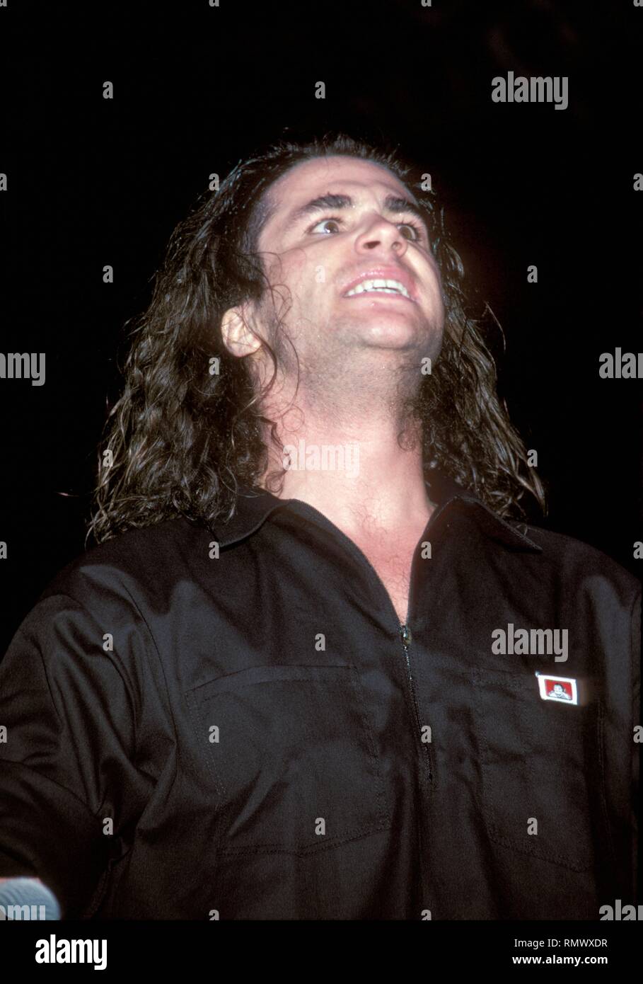 Singer Steven Souza is shown performing on stage during a "live" in ...