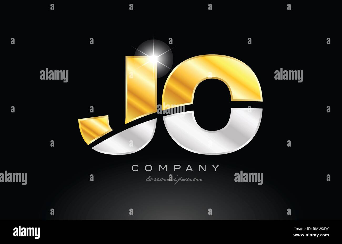 combination letter JO J O alphabet logo icon design with gold silver ...