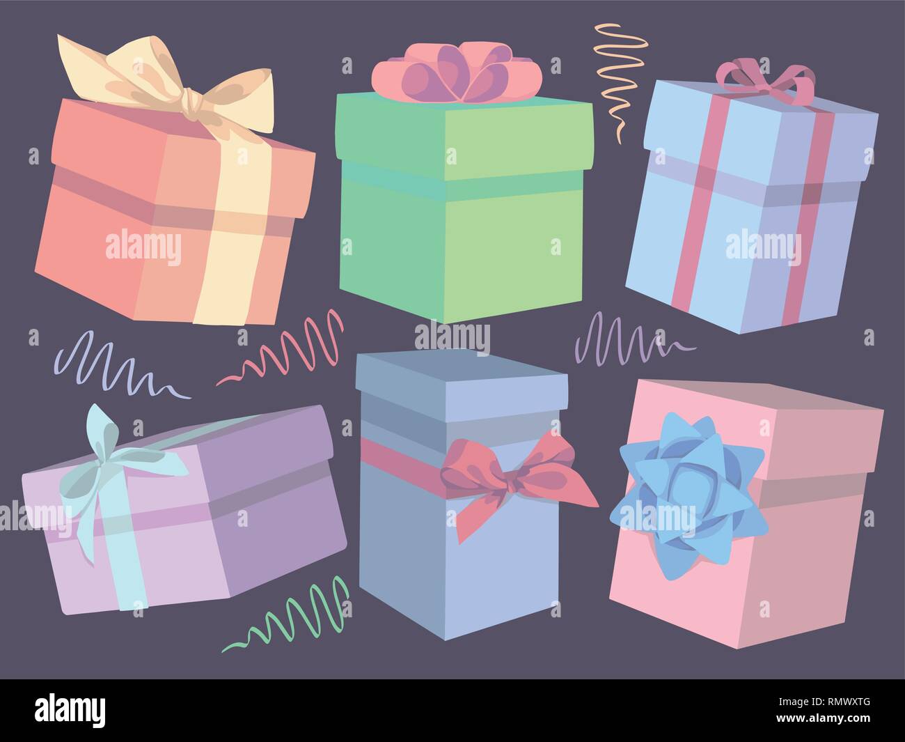 Collection of cute colorful cartoon style vector gift box illustrations ...