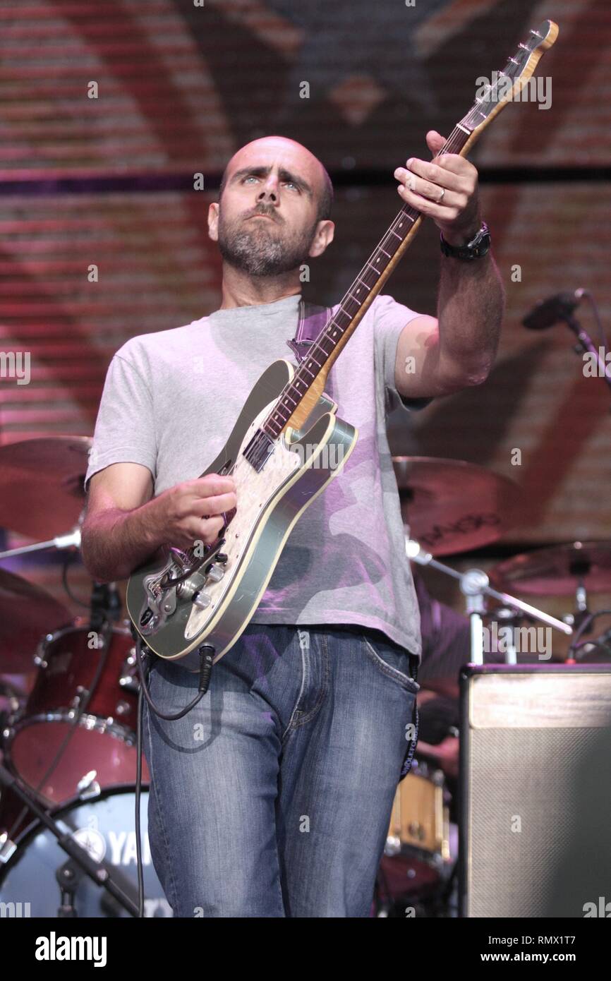 Guitarist Al Schnier, of the jam band Moe, is shown performing on stage ...