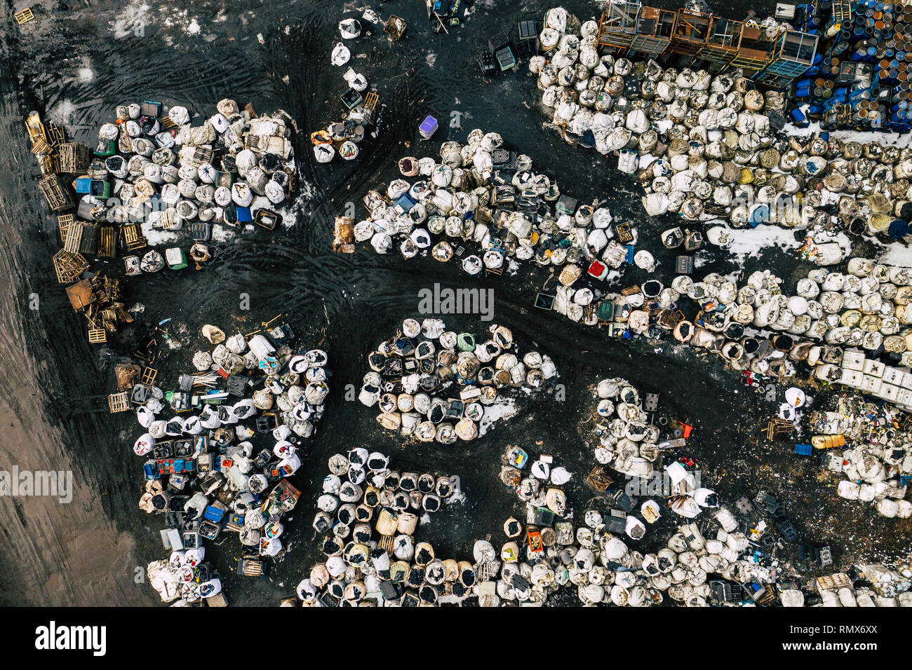 Landfill for waste storage. View from above. Outdoor garbage aerial ...