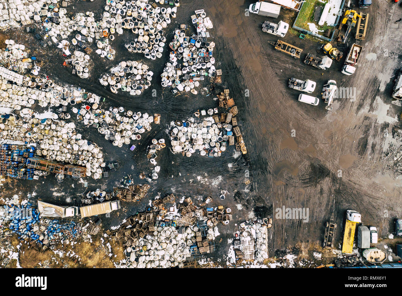 Landfill for waste storage. View from above. Outdoor garbage aerial ...