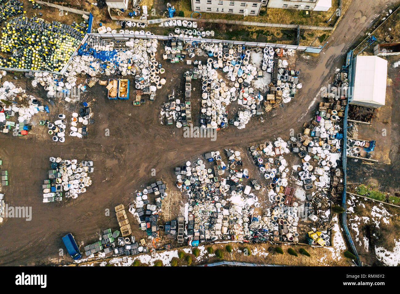 Landfill for waste storage. View from above. Outdoor garbage aerial ...