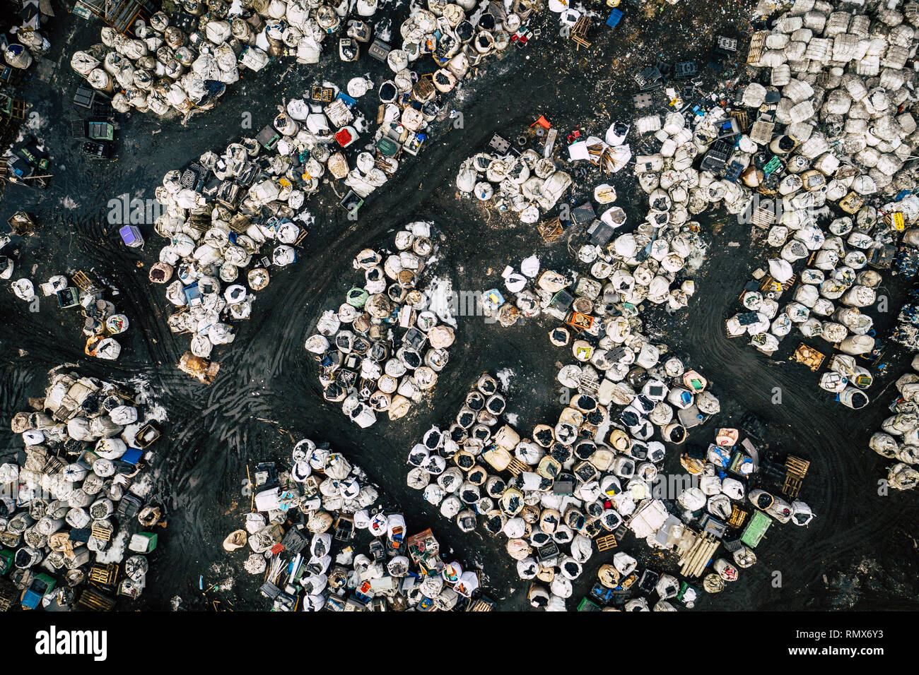 Landfill for waste storage. View from above. Outdoor garbage aerial ...