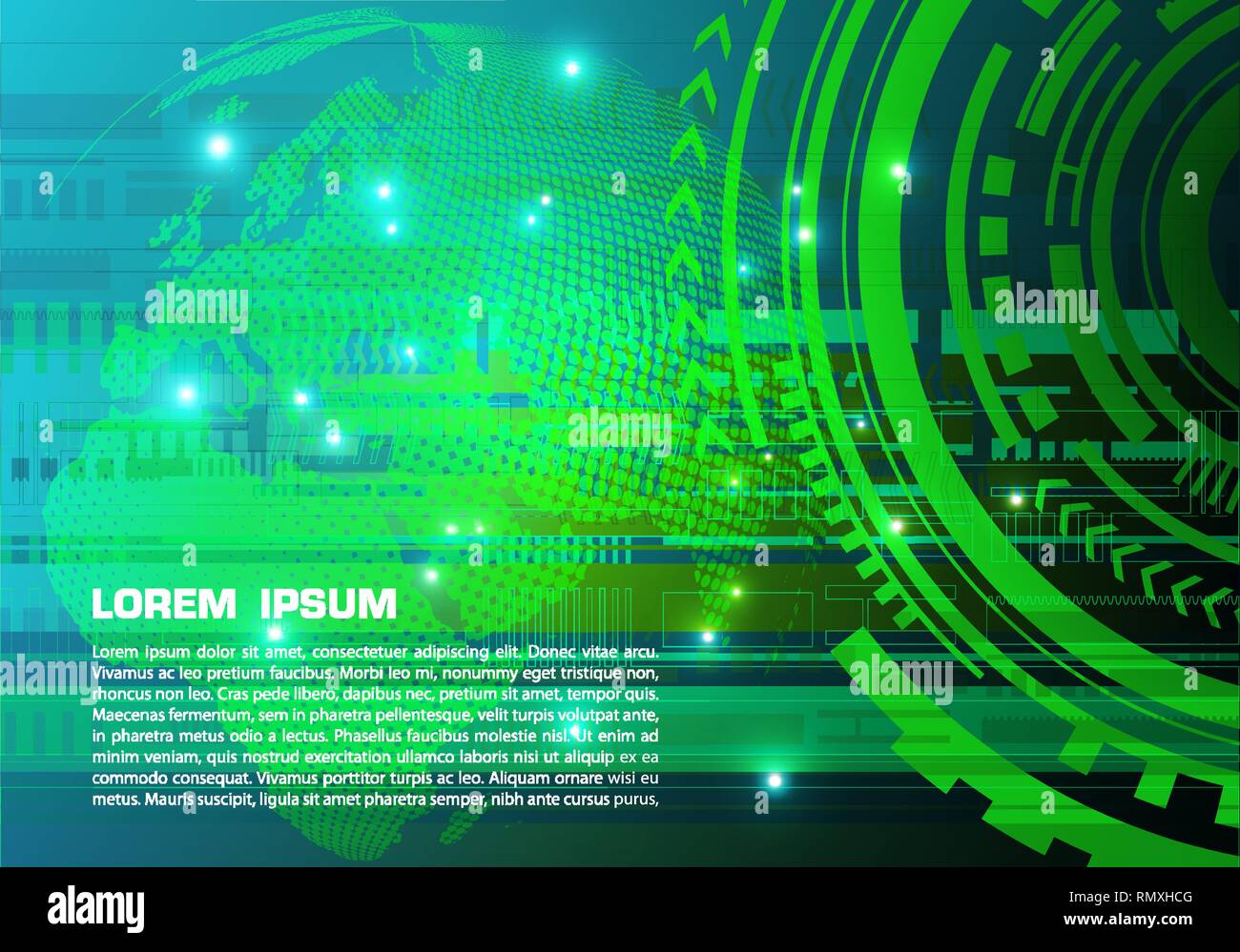 Vector hi-tech abstract colorful background with dotted globe in green ...