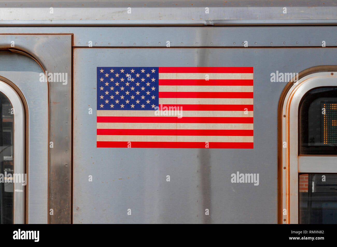 subway line in New York City with the flag of the USA Stock Photo - Alamy