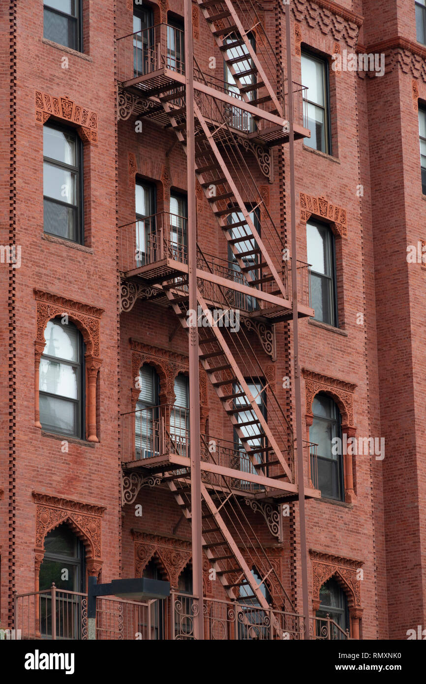 Red Fire escape stairs-downtown back alley architecture-steel and red ...