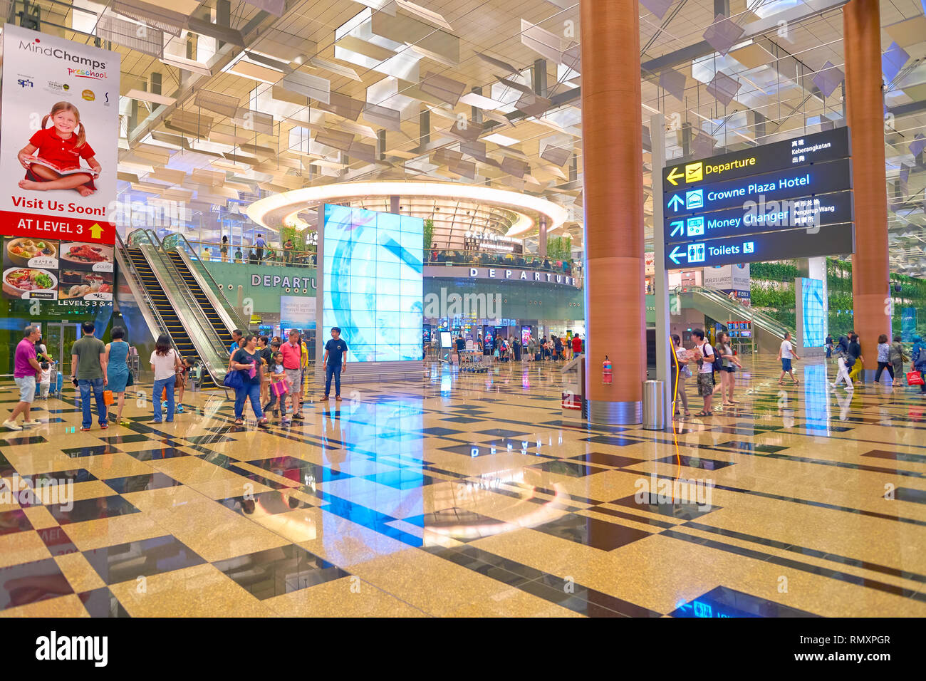 SINGAPORE - CIRCA AUGUST, 2016: inside of Changi Aiport. Changi Airport ...