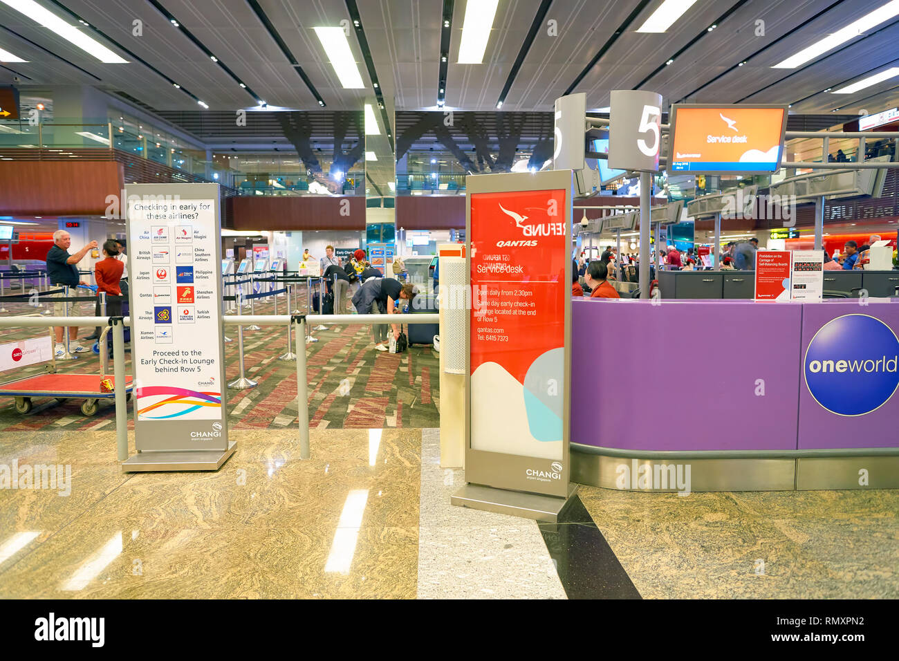 SINGAPORE - CIRCA AUGUST, 2016: check-in counters at Changi Aiport ...