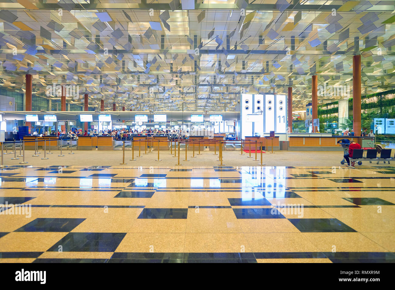 SINGAPORE - CIRCA AUGUST, 2016: check-in counters at Changi Aiport ...
