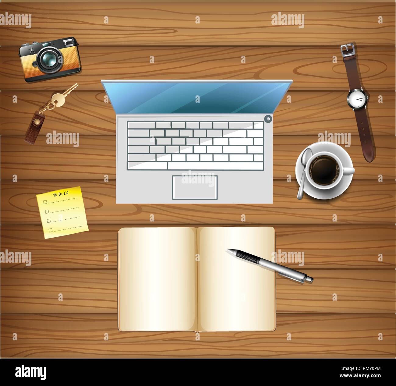 Top view of workspace table illustration Stock Vector Image & Art - Alamy