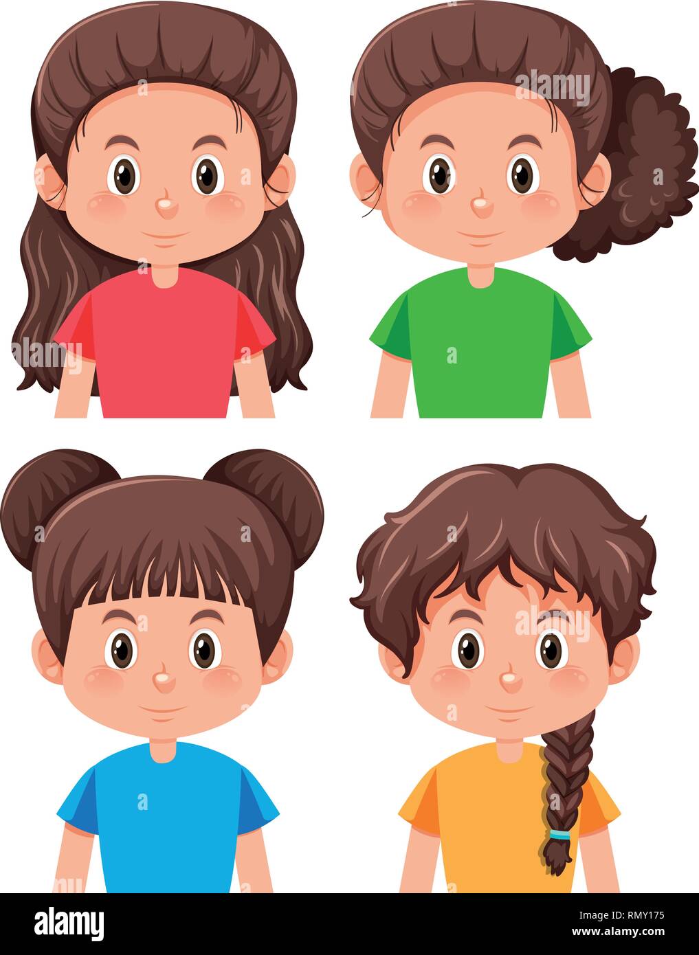 Set Of Brunette Girl Character Illustration Stock Vector Image And Art