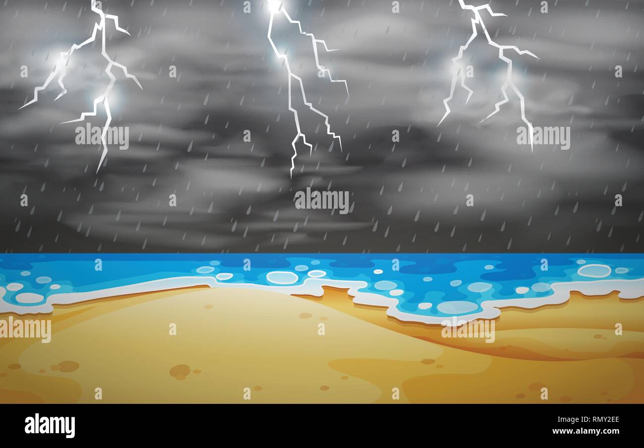 A thunderstorm scene at beach illustration Stock Vector Image & Art - Alamy