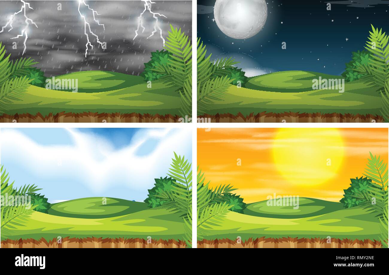 A nature landscape with different climate illustration Stock Vector ...