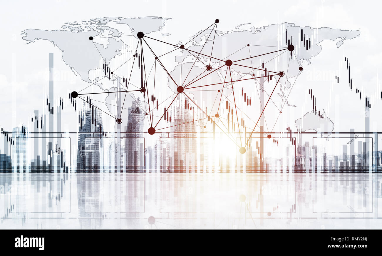 Concept of global communication and networking with world map over ...