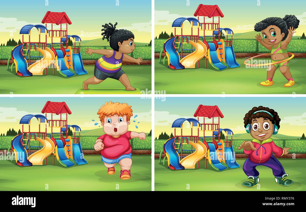 Set of fat kid exercise illustration Stock Vector Image & Art - Alamy