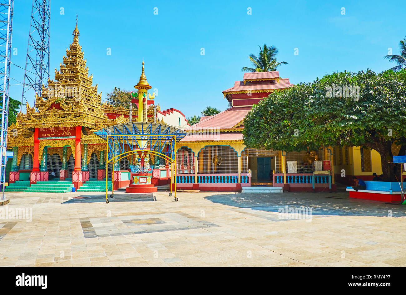 BAGO, MYANMAR - FEBRUARY 15, 2018: The scenic image houses and colorful ...