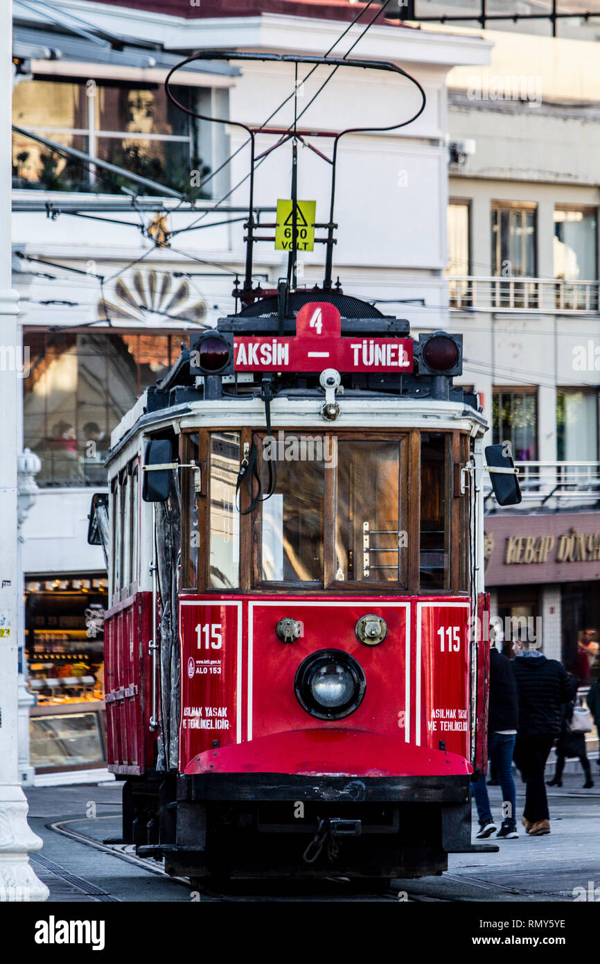 Nostalgic Taksim - Tunel Tram at Istiklal Avenue. Older transport ...