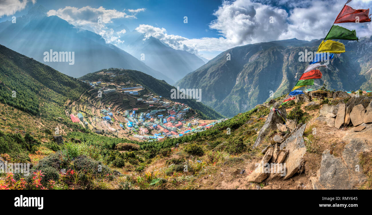 Namche Bazaar in Nepal. This is the start point of multiple treks in ...