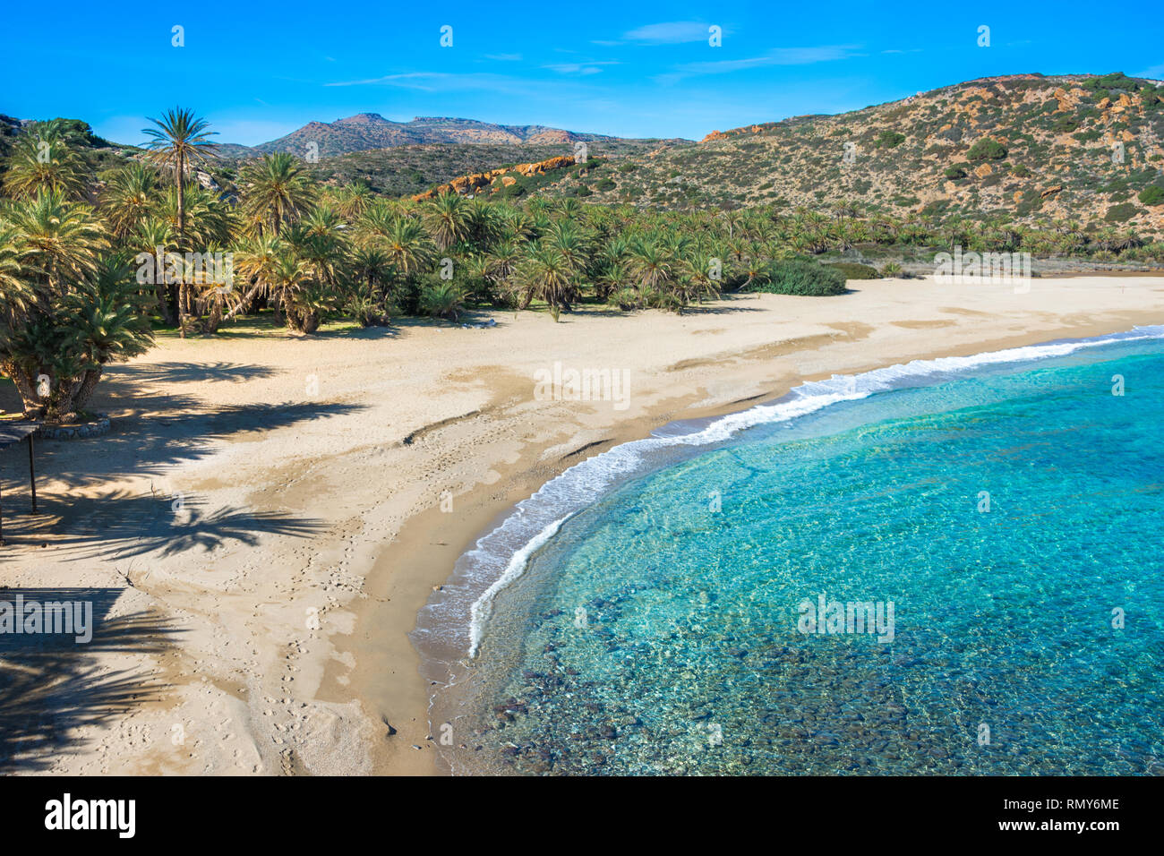 Scenic landscape of palm trees, turquoise water and tropical beach, Vai ...