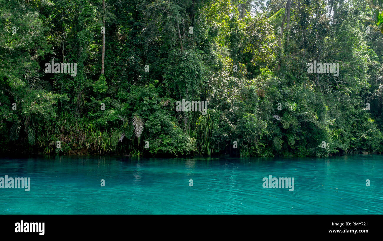 Labuhan Cermin, beautiful lake with two layer of water, freshwater on ...