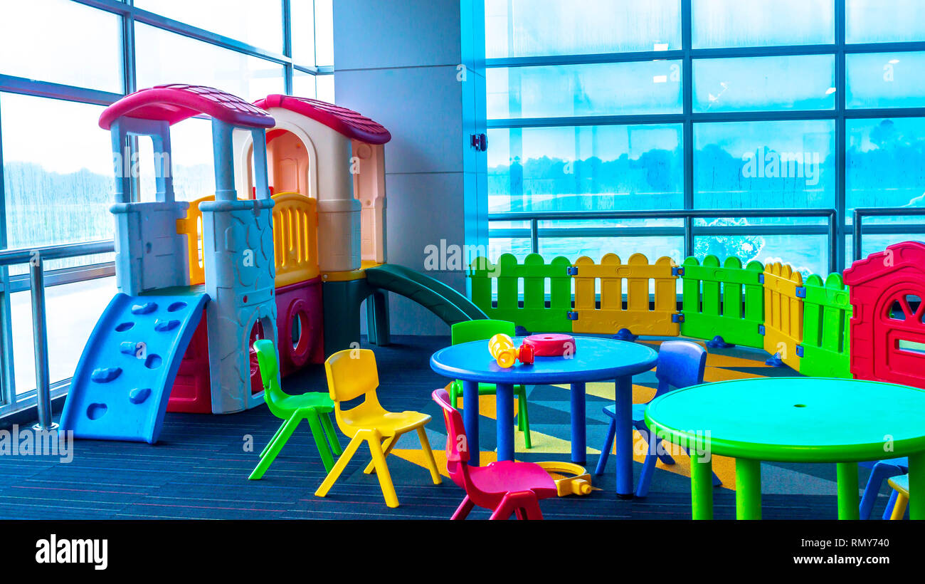 colorful playground facility near the windows. education and children ...