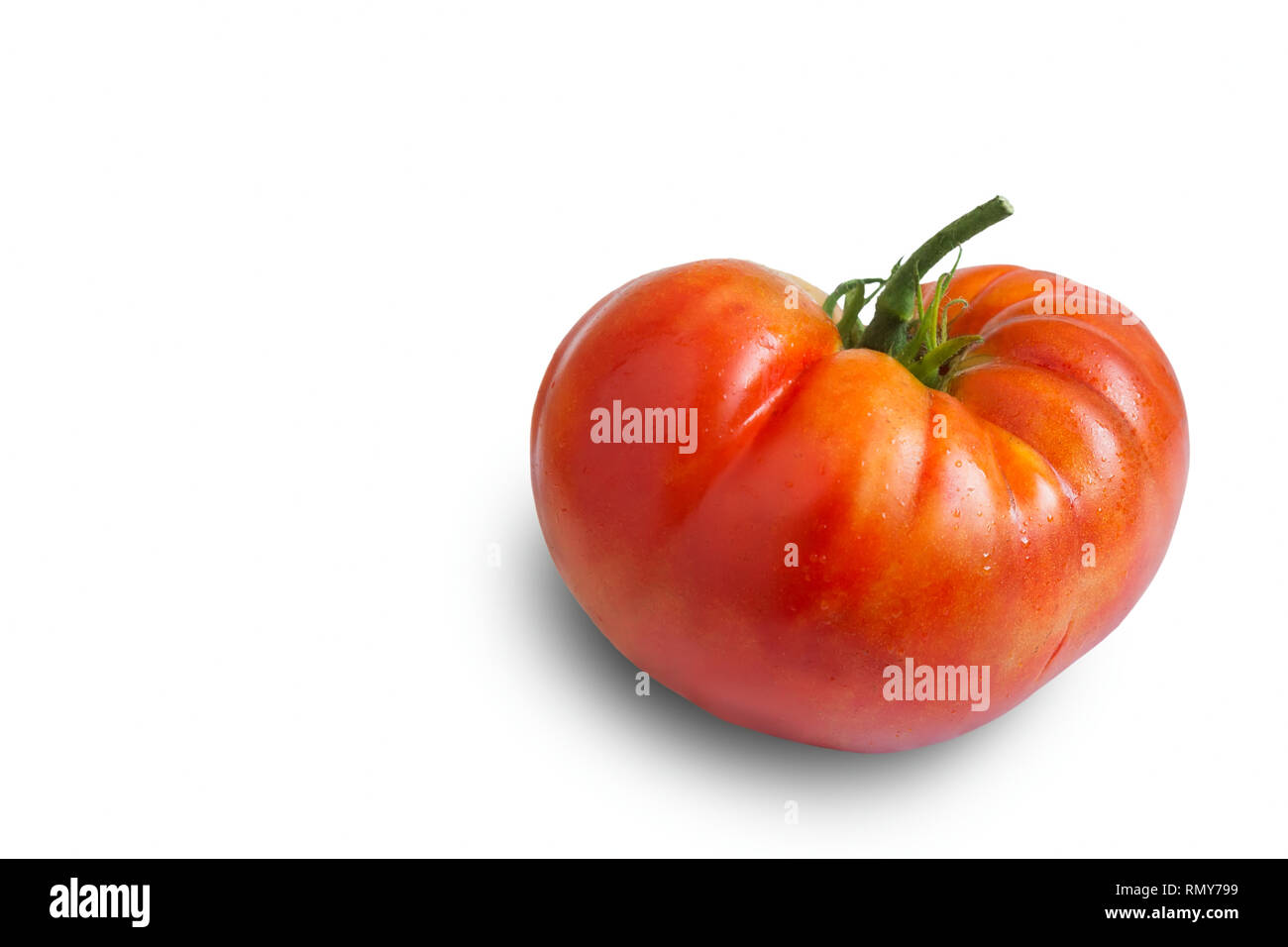 On a white background red ripe large tomato with a peduncle Stock Photo ...