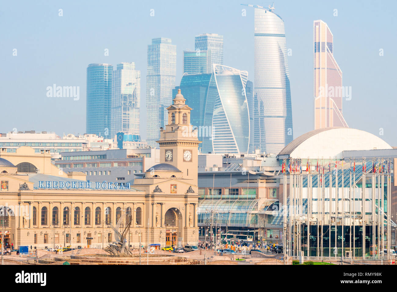 The building of the Kiev railway station of Moscow and the tall ...