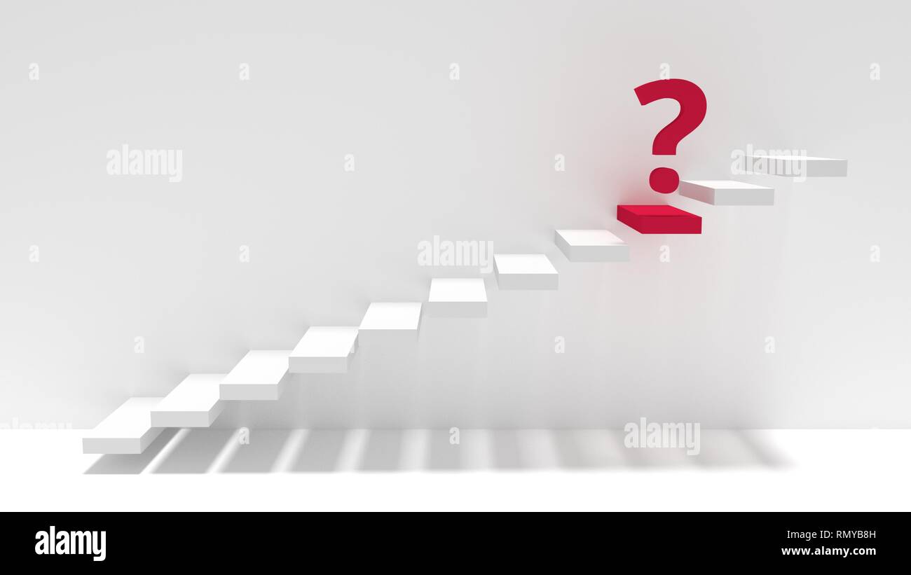 Stairs going upward with a red step and a question mark Stock Photo - Alamy