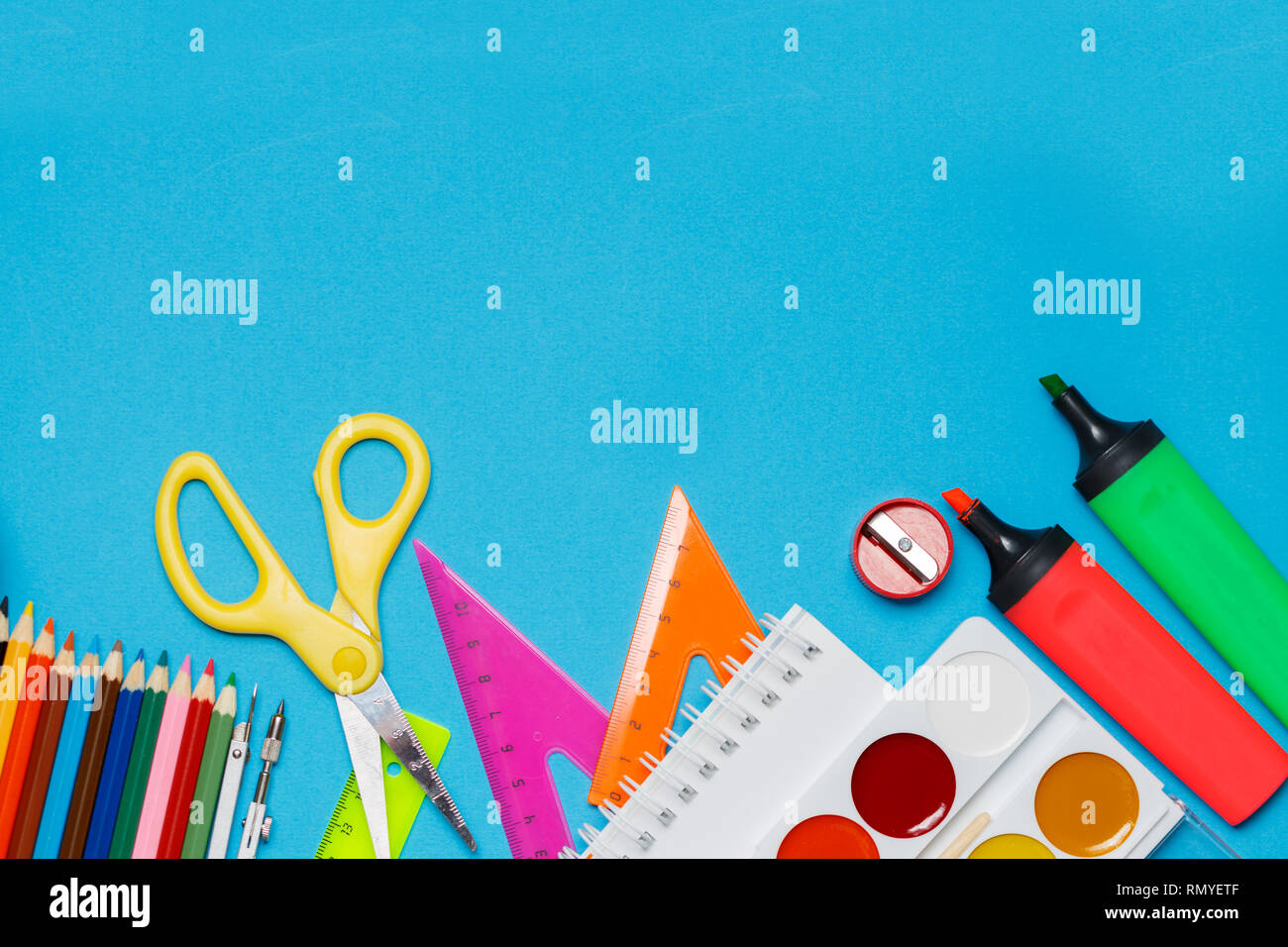 Set of school and preschool childrens accessories Stock Photo - Alamy