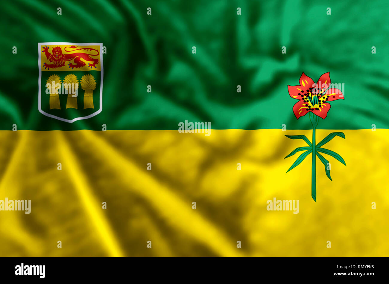 Saskatchewan stylish waving and closeup flag illustration. Perfect for background or texture ...