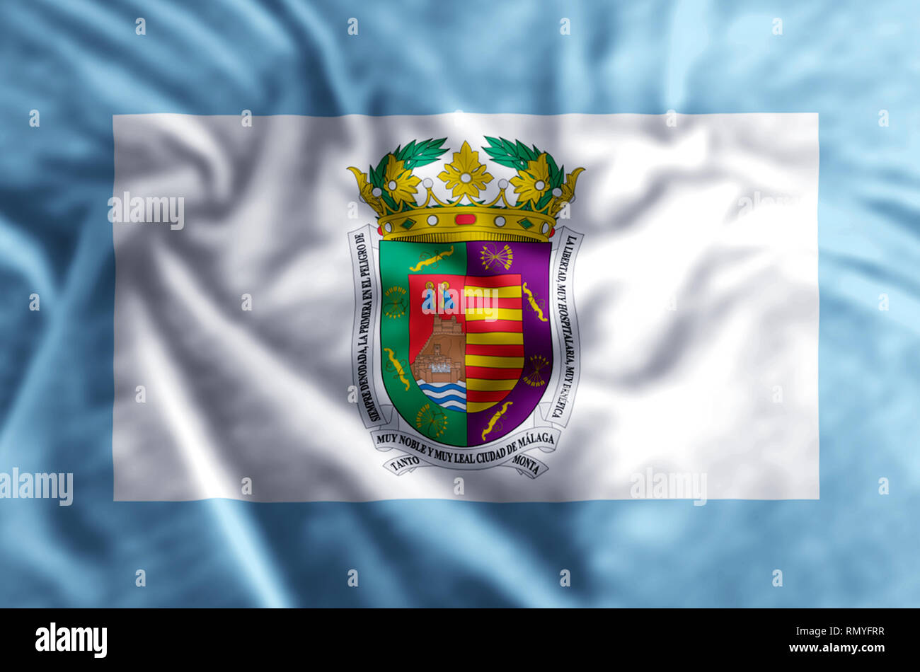 Malaga stylish waving and closeup flag illustration. Perfect for ...