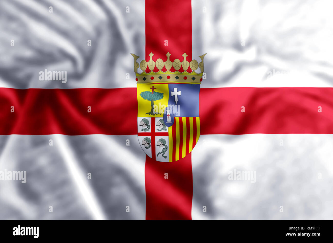 Zaragoza stylish waving and closeup flag illustration. Perfect for ...