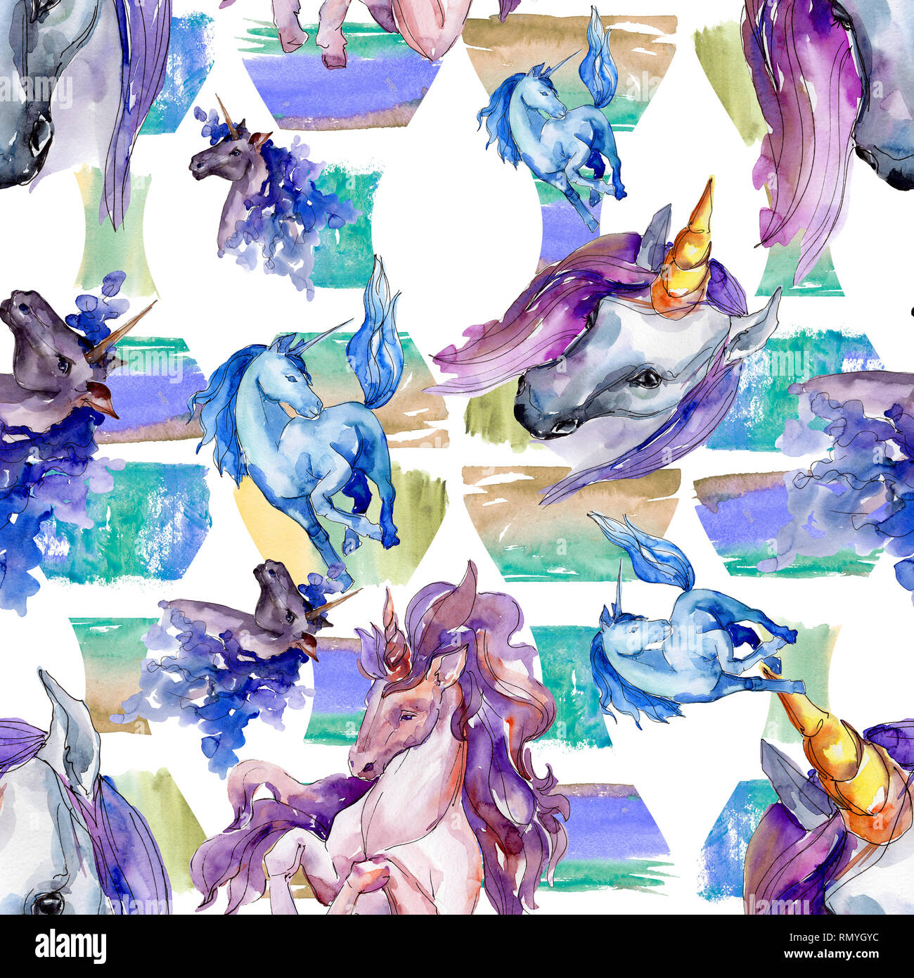 Cute unicorn horse. Fairytale children sweet dream. Watercolor ...