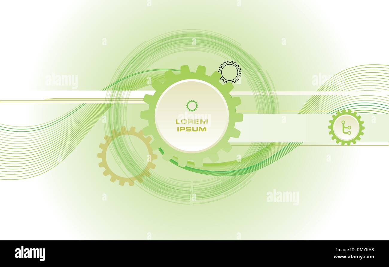 Abstract gear vector background with wave in green and yellow color ...