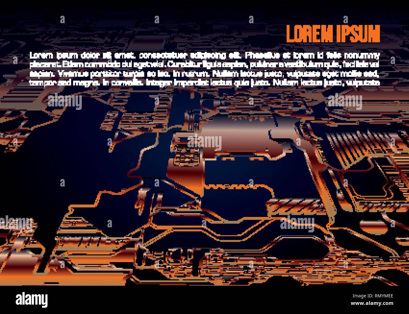Abstract vector background with circuit board in orange color. Computer ...